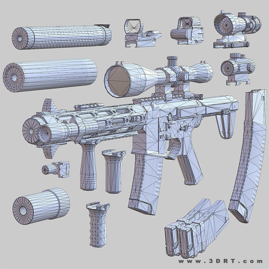 3D model 3DRT - AAC Honey Badger PDW assault rifle VR / AR / low-poly ...