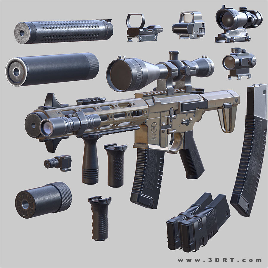 3D model 3DRT - AAC Honey Badger PDW assault rifle VR / AR / low-poly ...