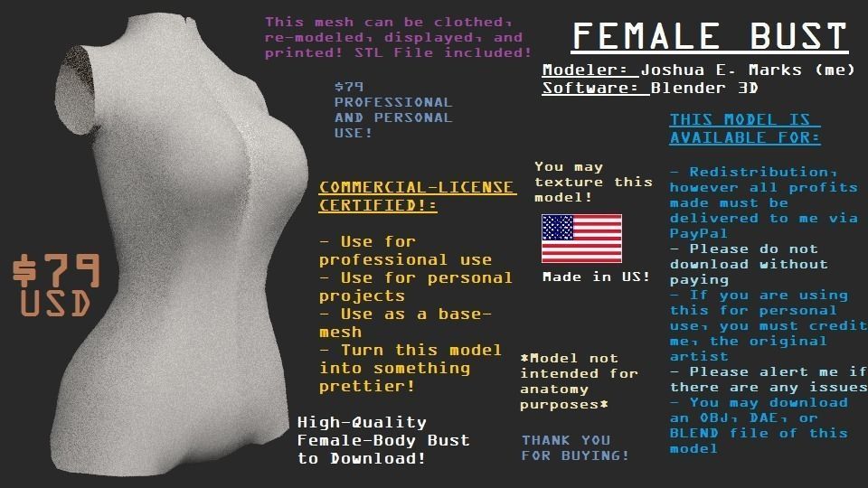 3D model Human Female Bust VR / AR / low-poly | CGTrader