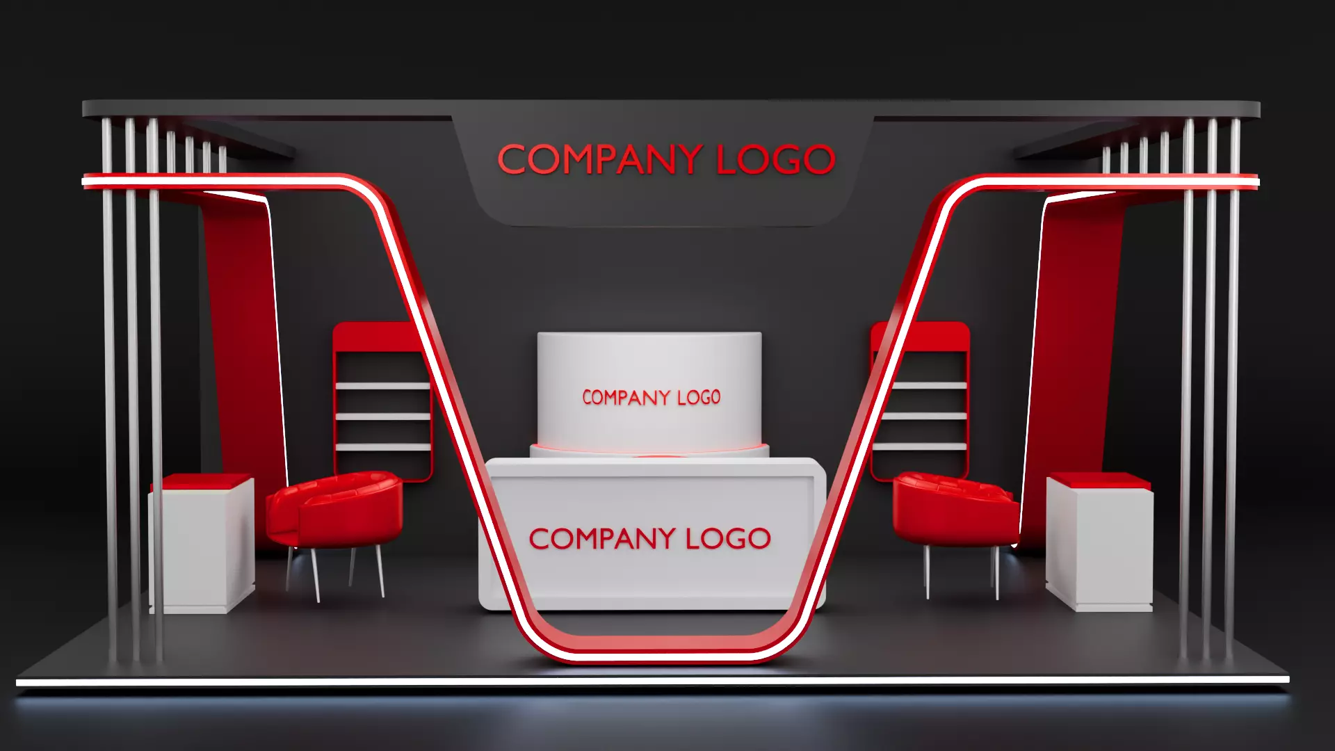 Modern Exhibition Booth 3D Model Red And Black Trade Show 3D model ...