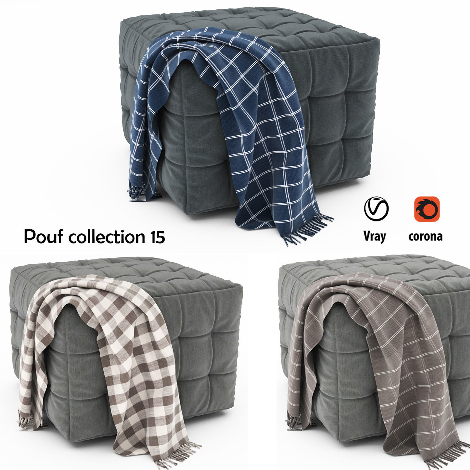 Pouf collection cube blanket 3D model | CGTrader
