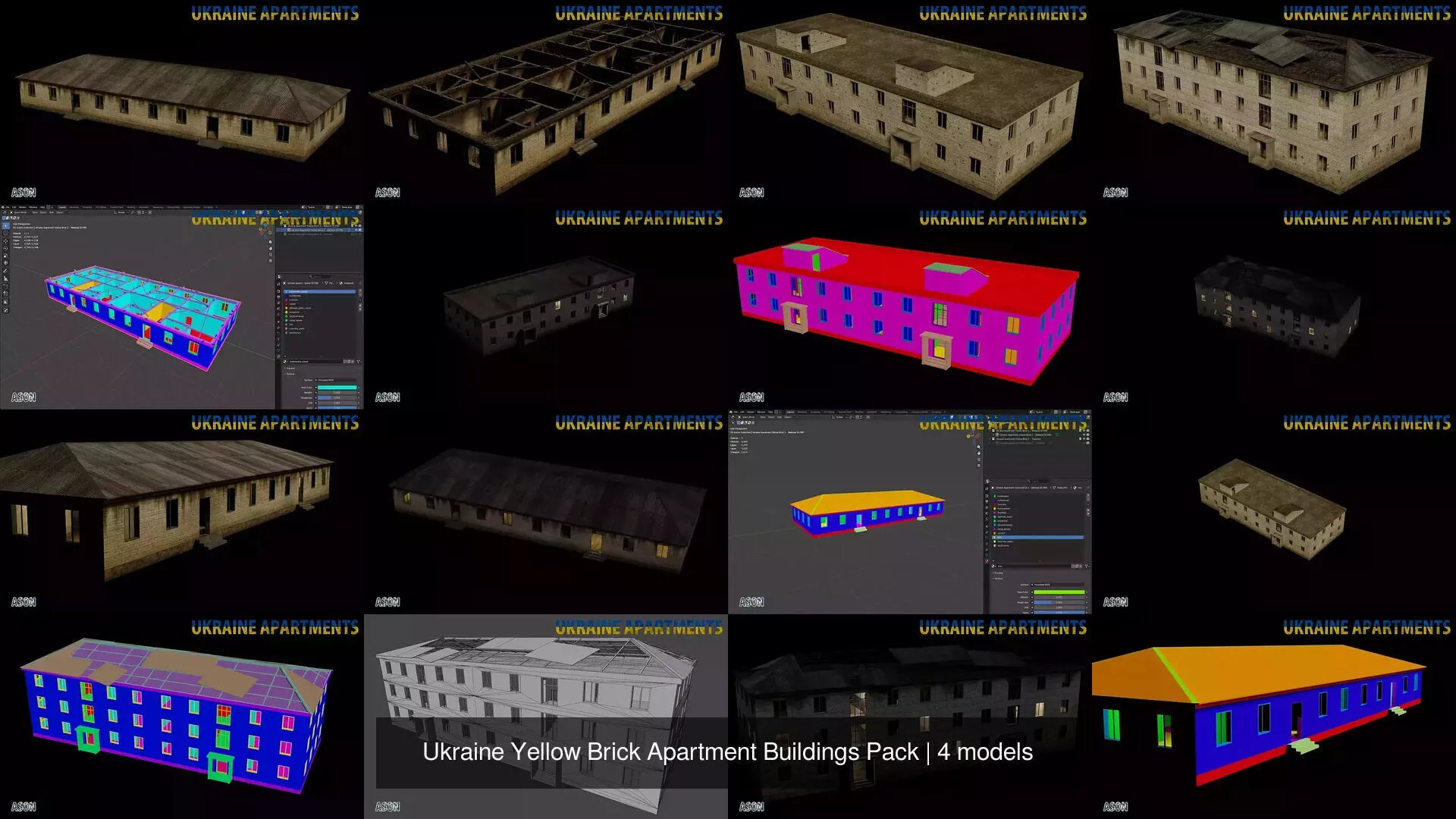 Ukraine Yellow Brick Apartment Buildings Pack VR / AR / low-poly | CGTrader