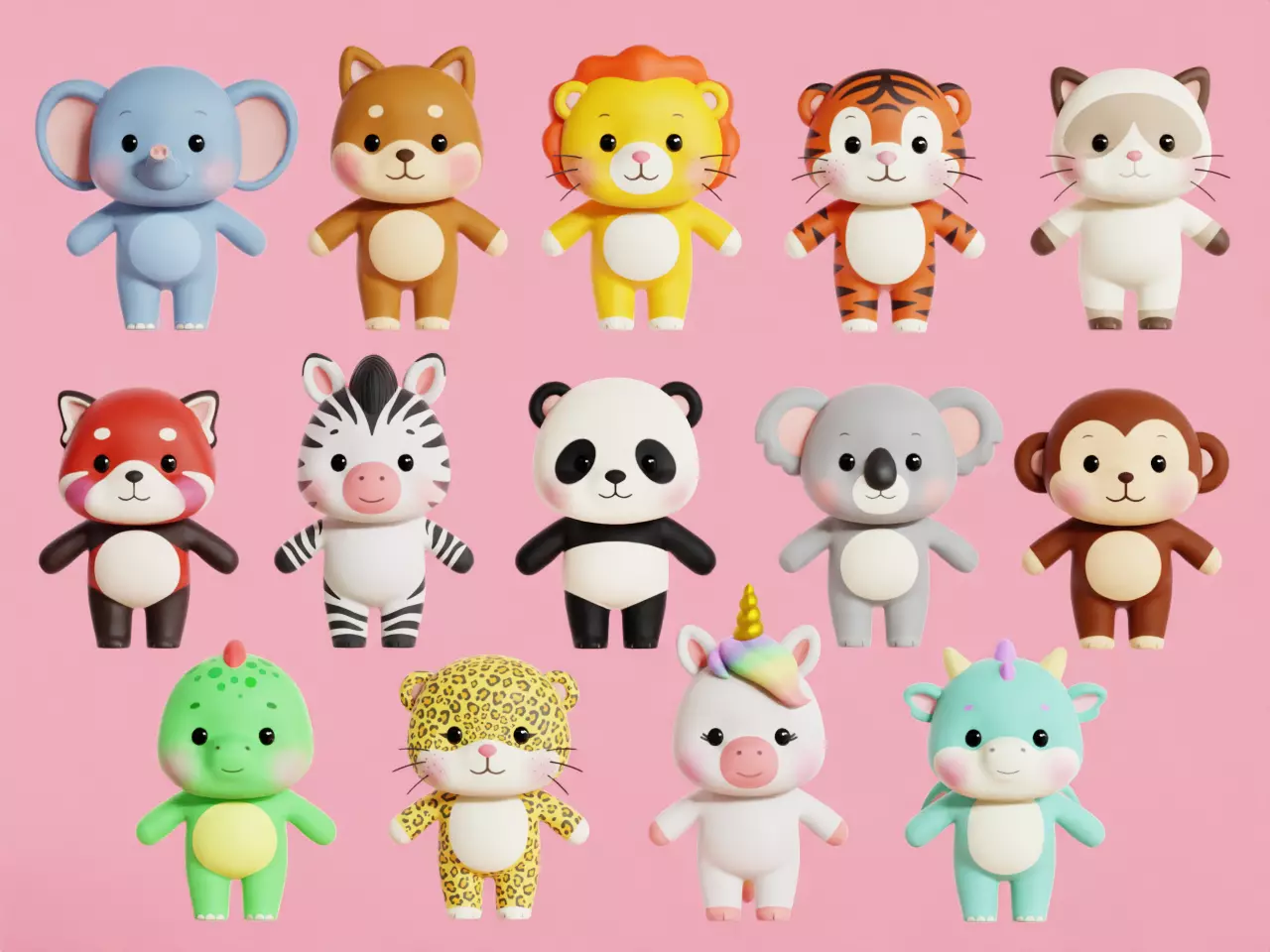 3D model Wild Safari Animals Characters Pack Cute Chibi Kawaii VR / AR ...