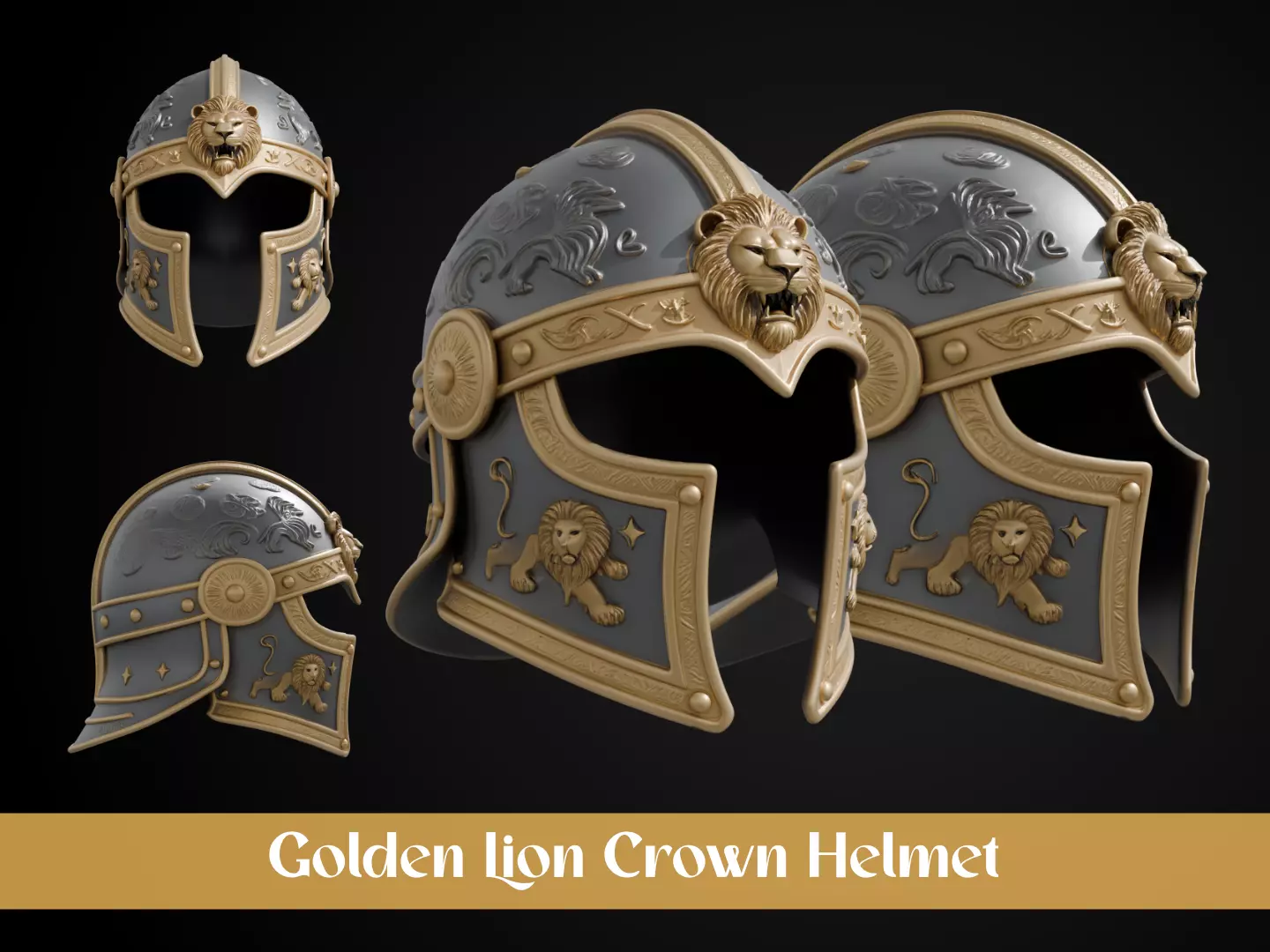 Stylized Royal Knight Dominion Helmet - Golden Lion Crown 3D model 3D ...
