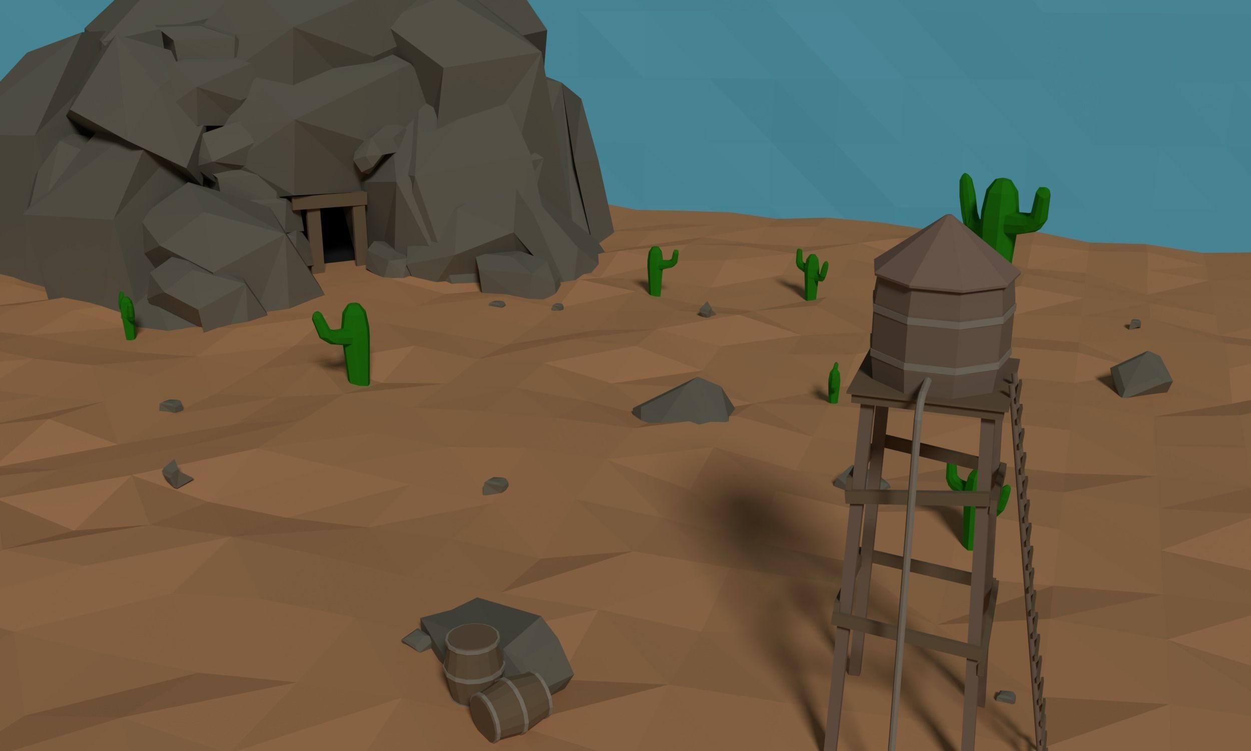 3D model LowPoly Western Mine with Water tower VR / AR / low-poly ...