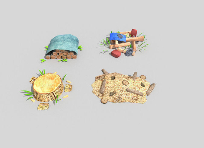 3D model 4 low poly forest decorations pack 1 VR / AR / low-poly | CGTrader
