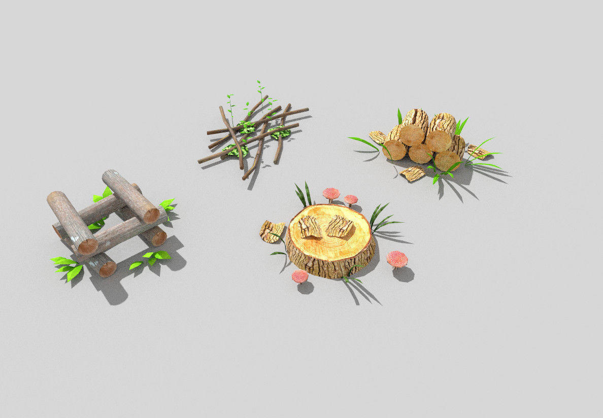 3D model 4 low poly forest decorations pack 2 VR / AR / low-poly | CGTrader