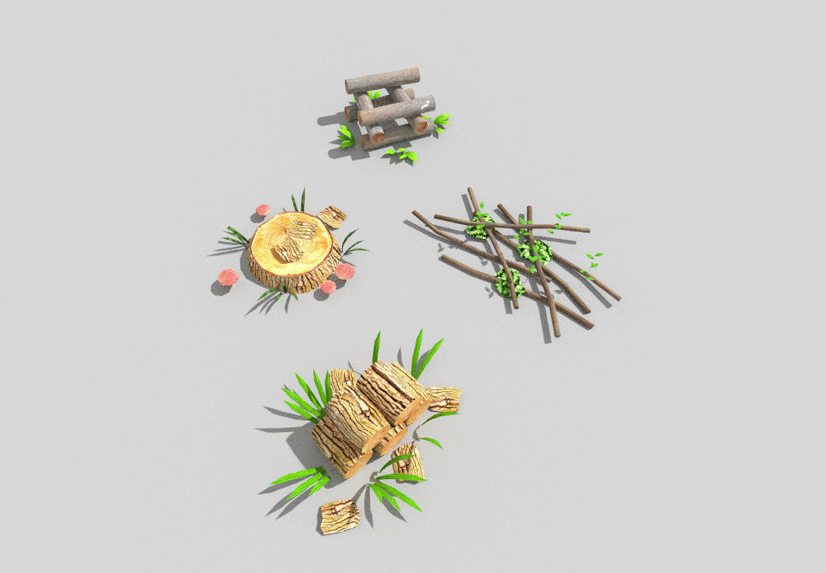 3D model 4 low poly forest decorations pack 2 VR / AR / low-poly | CGTrader