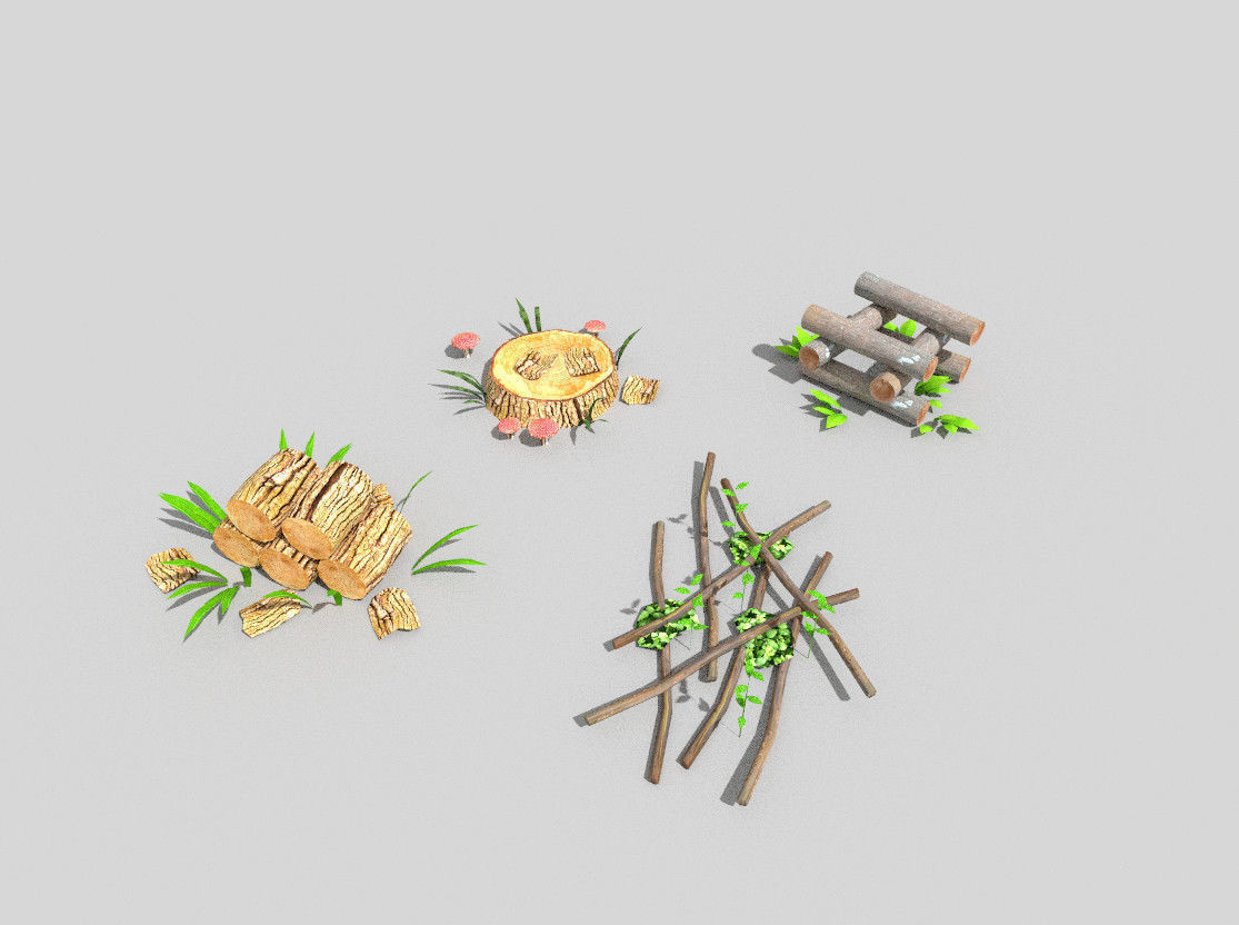 3D model 4 low poly forest decorations pack 2 VR / AR / low-poly | CGTrader