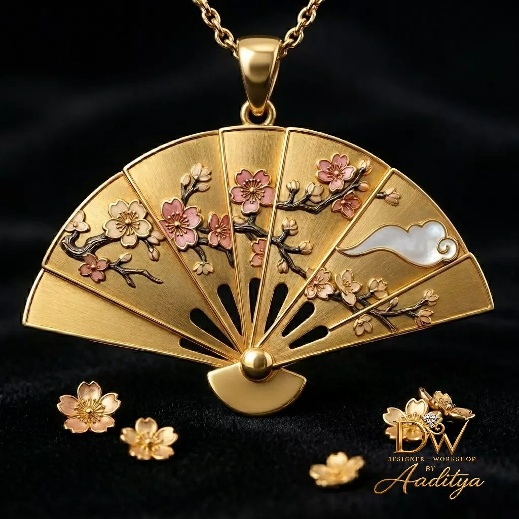 Sakura Japanese Folding Fan Pendant 3D model 3D printable | CGTrader