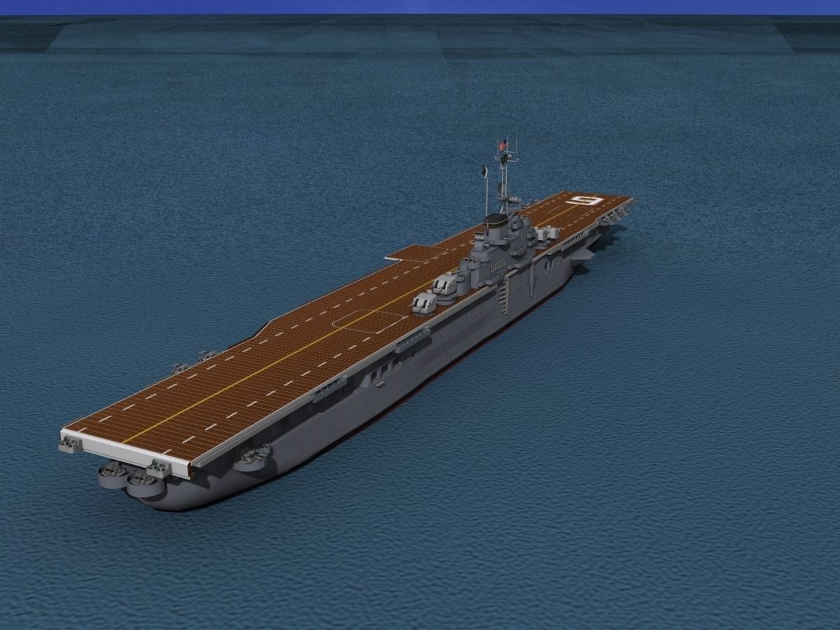 Essex Class Aircraft Carrier CV-9 USS Essex 3D Model animated rigged ...