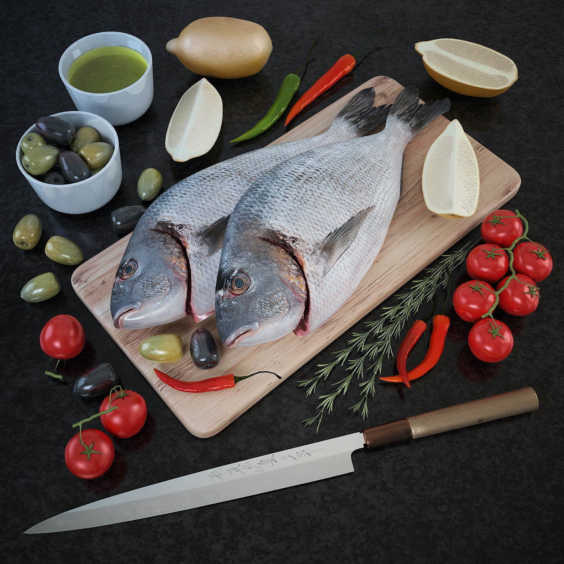 Fresh fish - Set of decor for the kitchen 3D model | CGTrader
