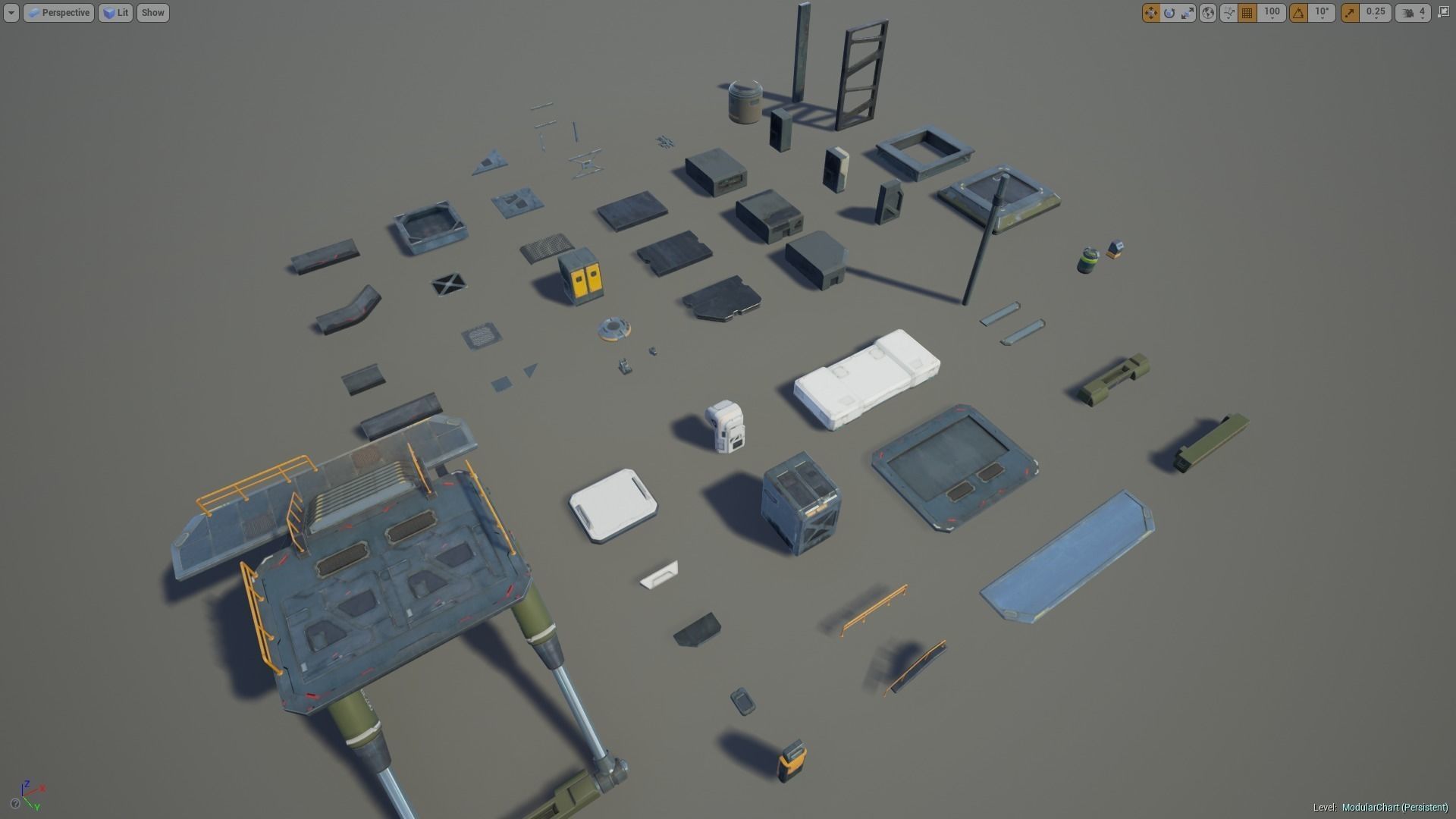 3D model Modular Sci-Fi Space Base Location and Props - low poly VR ...