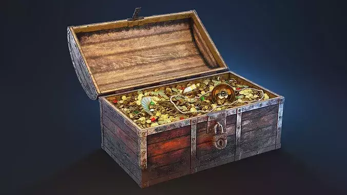 TREASURE GOLD PILE CHEST TABLE LOOT LOOTBOX PIRATE PACK VR / AR / low ...