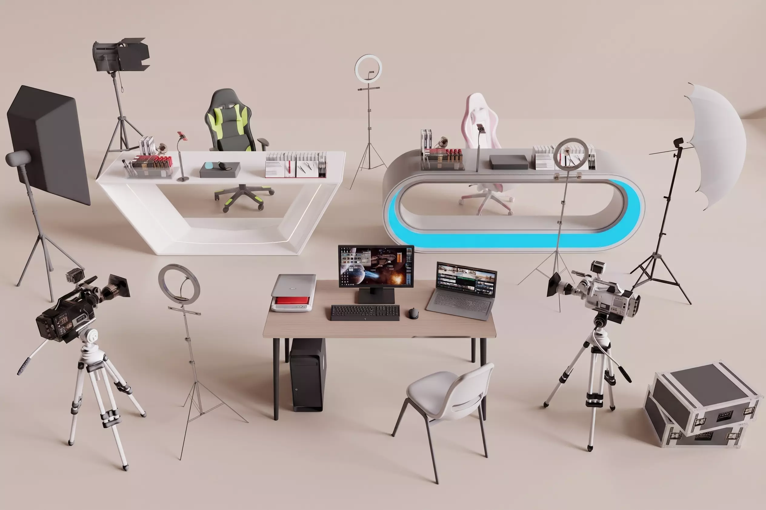 Professional Streaming Studio Equipment 3D model | CGTrader