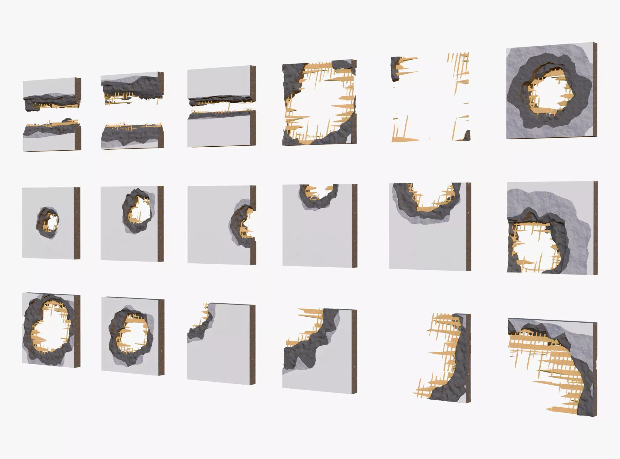 Damaged Wall Panels Set M1 3D model | CGTrader
