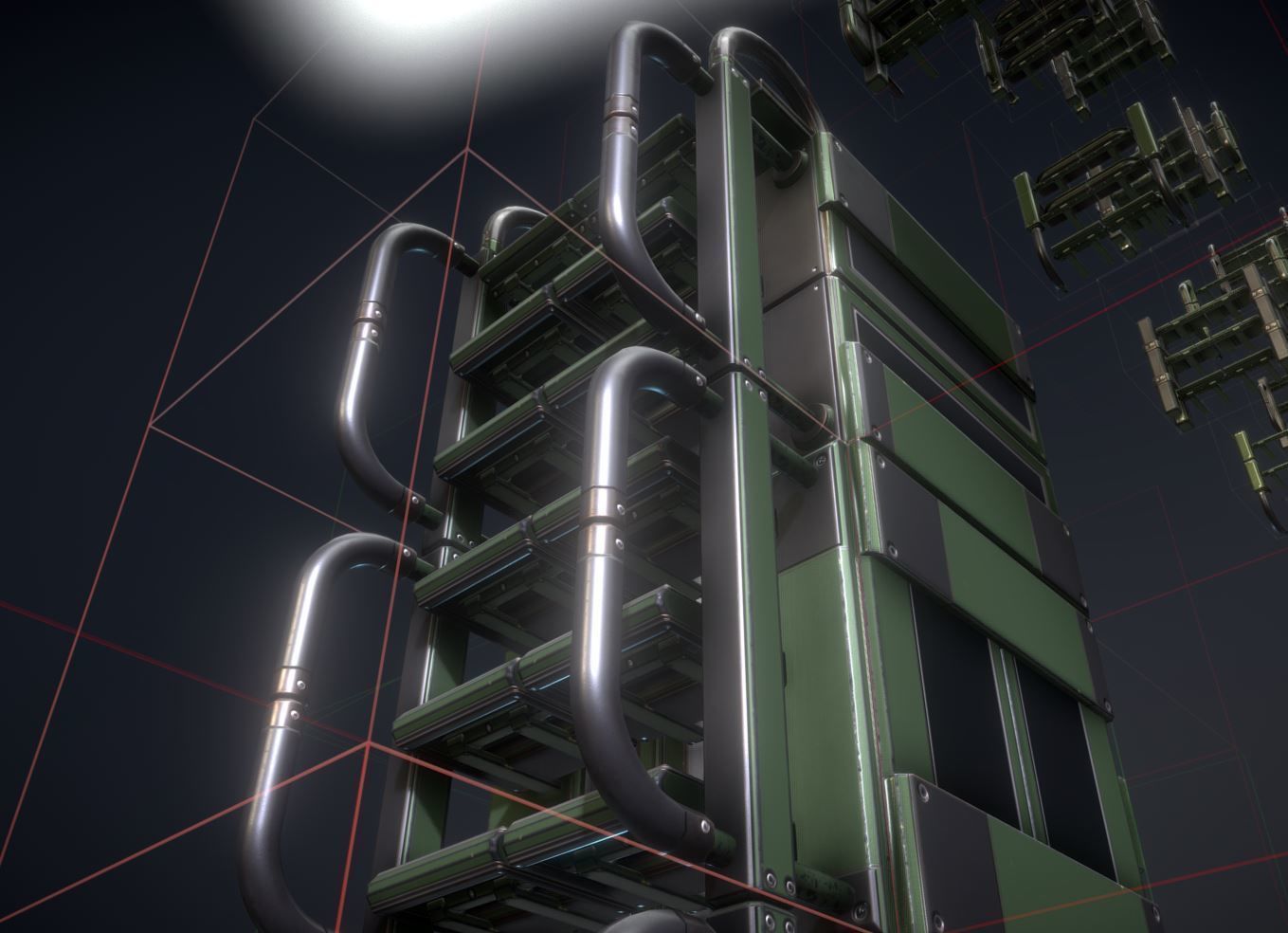 3D model Futuristic Ladders Green Painted Metal Modular VR / AR / low ...