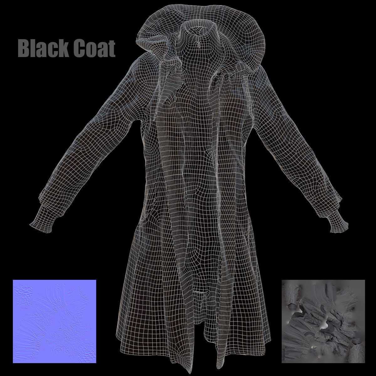 3D model Long black Coat VR / AR / low-poly | CGTrader