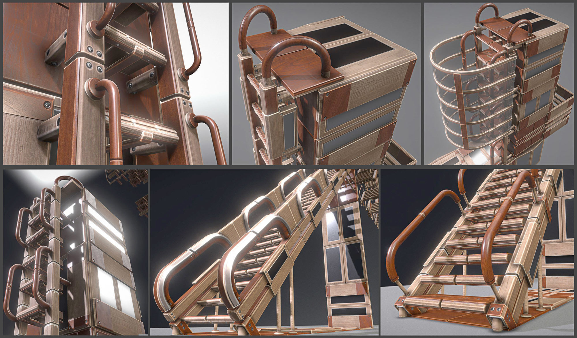 3D model Modular Wood Ladders and Stairs Pack VR / AR / low-poly | CGTrader