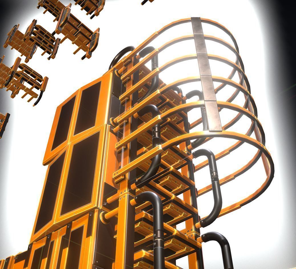 3D model Sci-Fi Ladders and Stairs Package Orange Version VR / AR / low ...