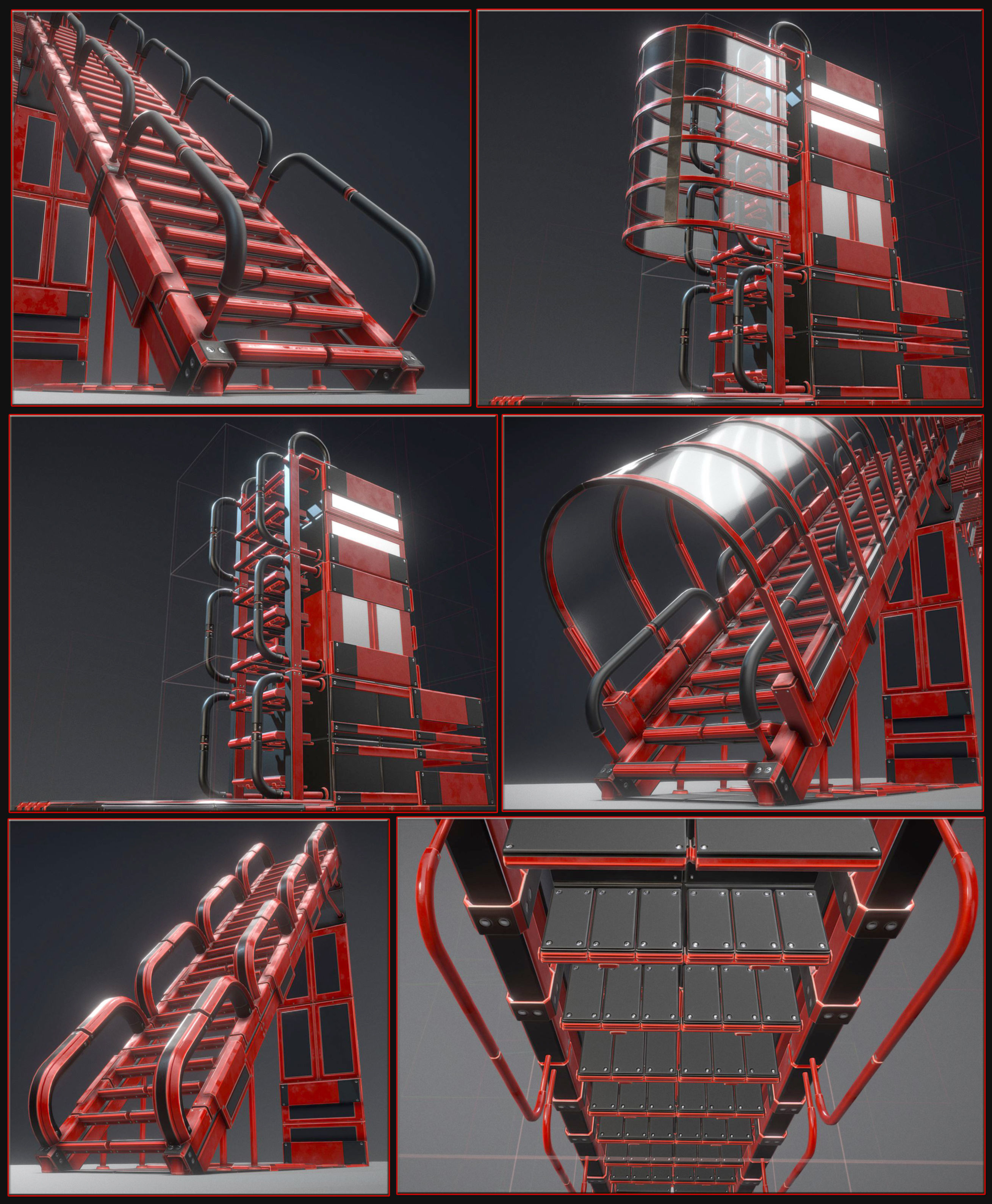 3D model Sci-Fi Ladders and Stairs Package Red Version VR / AR / low ...