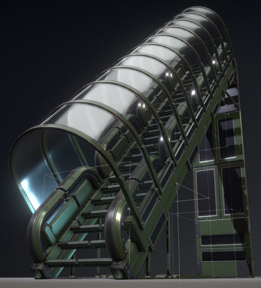 3D model Futuristic Ladders and Stairs Package Green Version VR / AR ...