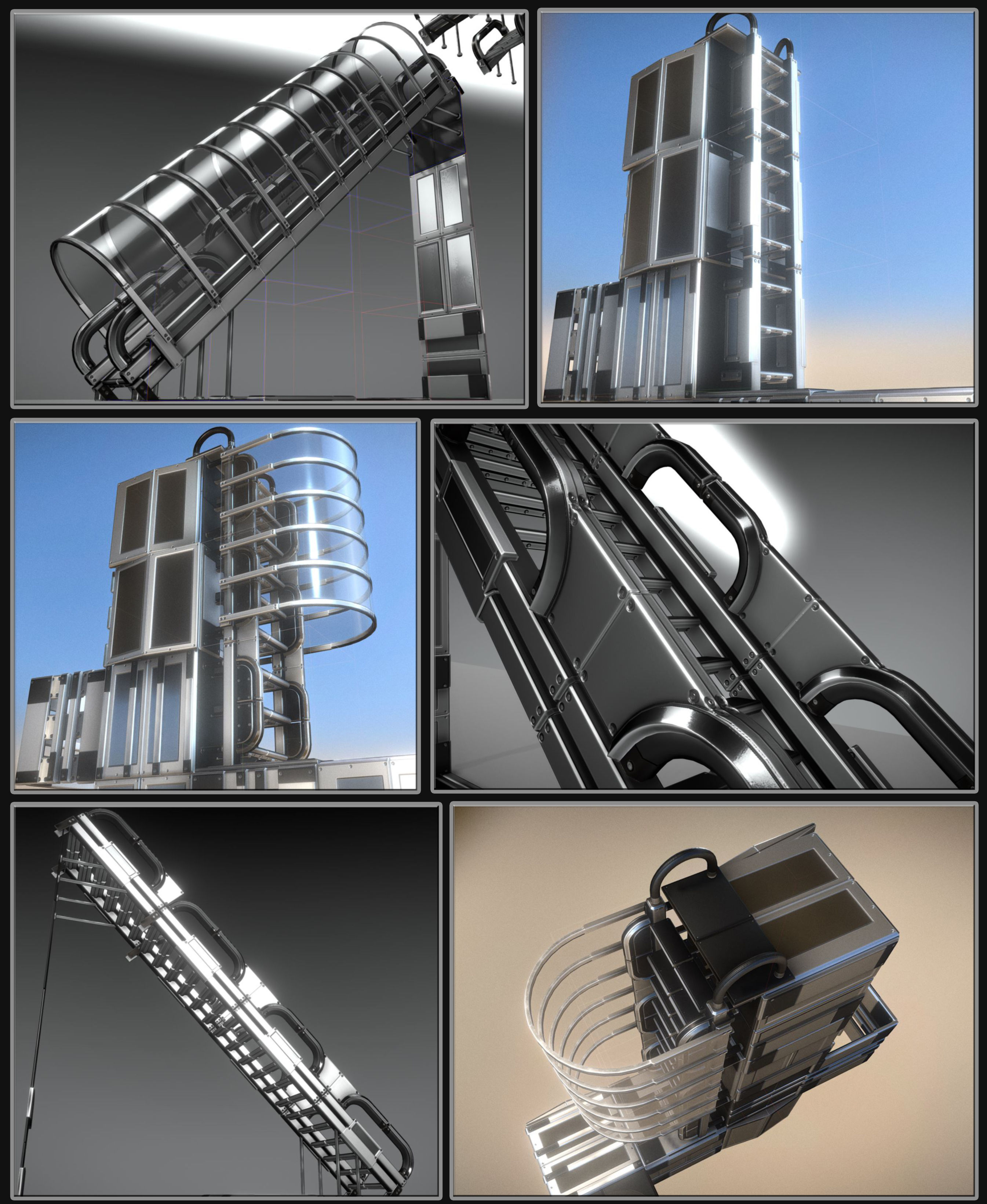 3D model Futuristic Ladders and Stairs Set - All Available PBR Textures ...