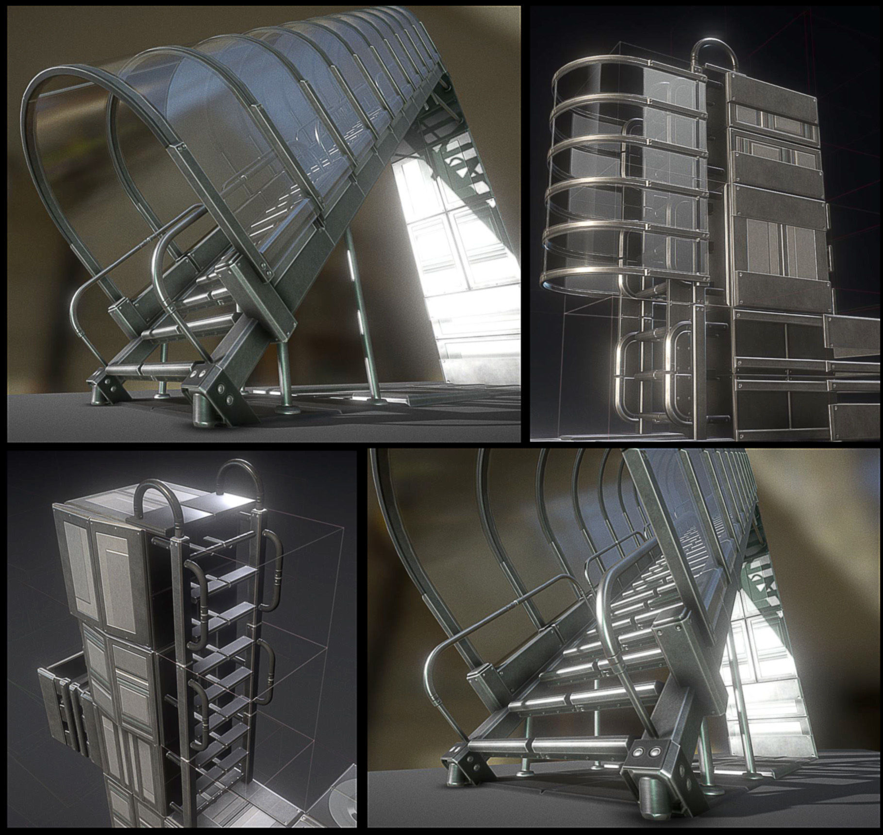 3D model Futuristic Ladders and Stairs Set - All Available PBR Textures ...