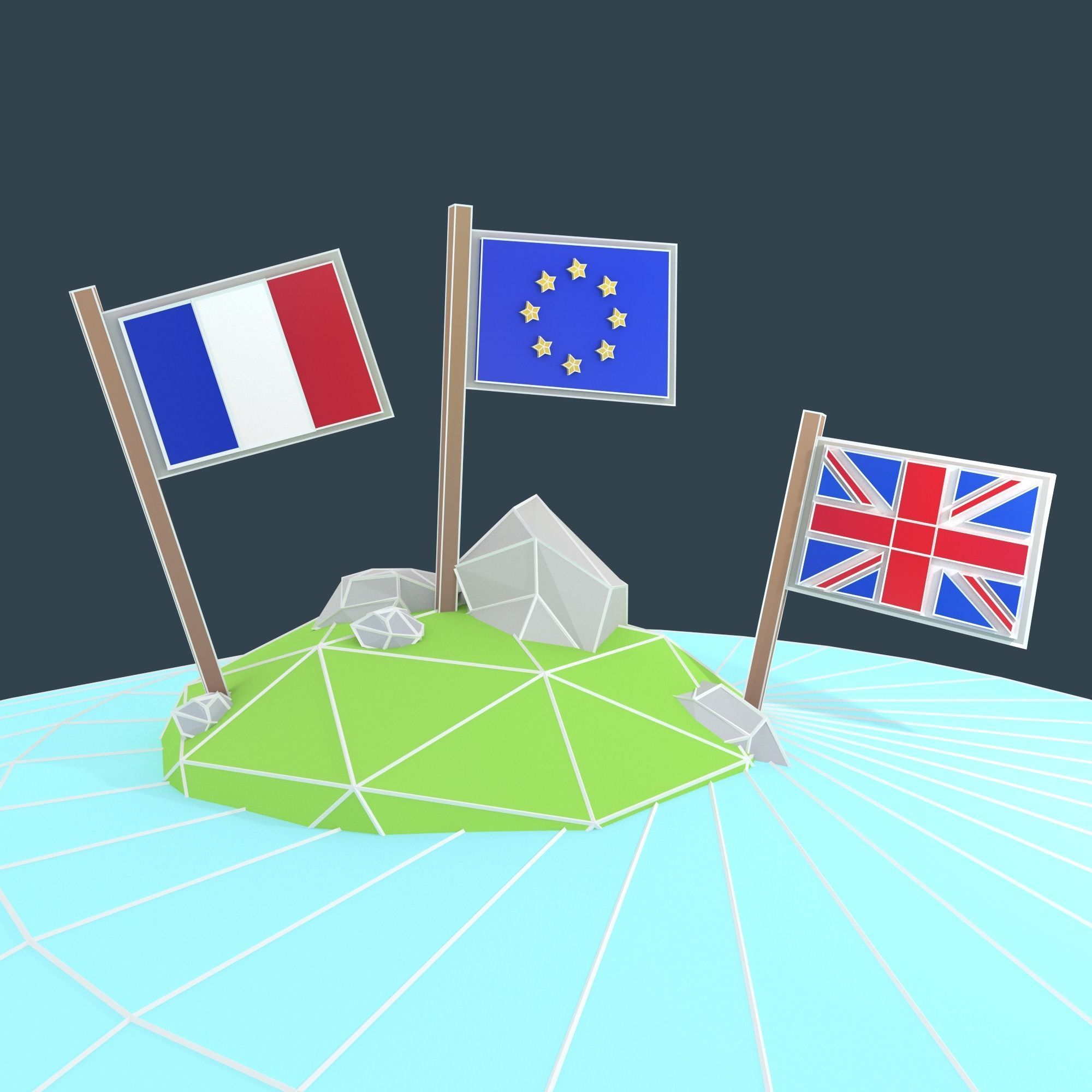 3D model Stylized low poly flags - Exit EU Package VR / AR / low-poly ...