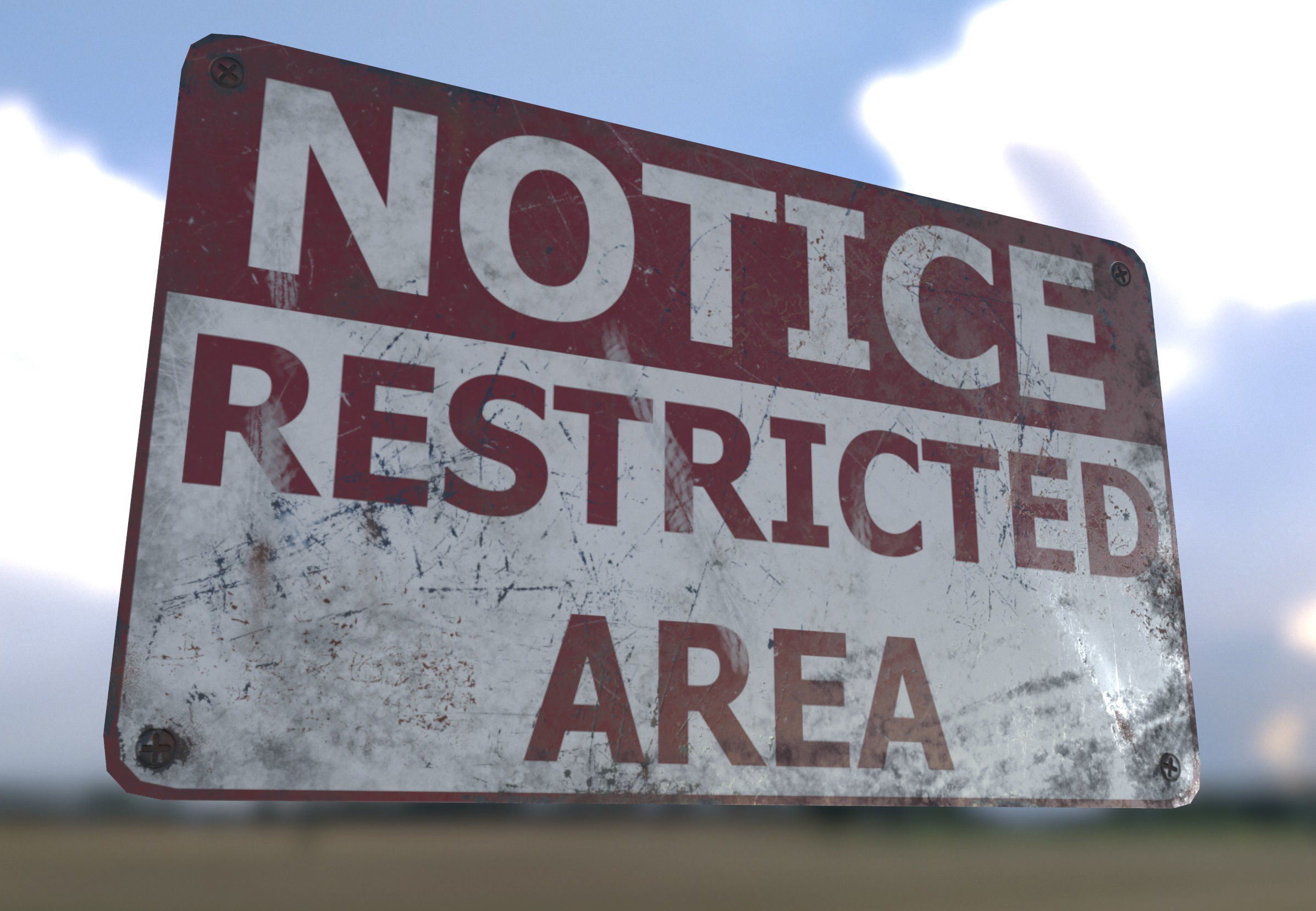 3D model Sign Restricted Area Game Ready PBR Textures model VR / AR ...
