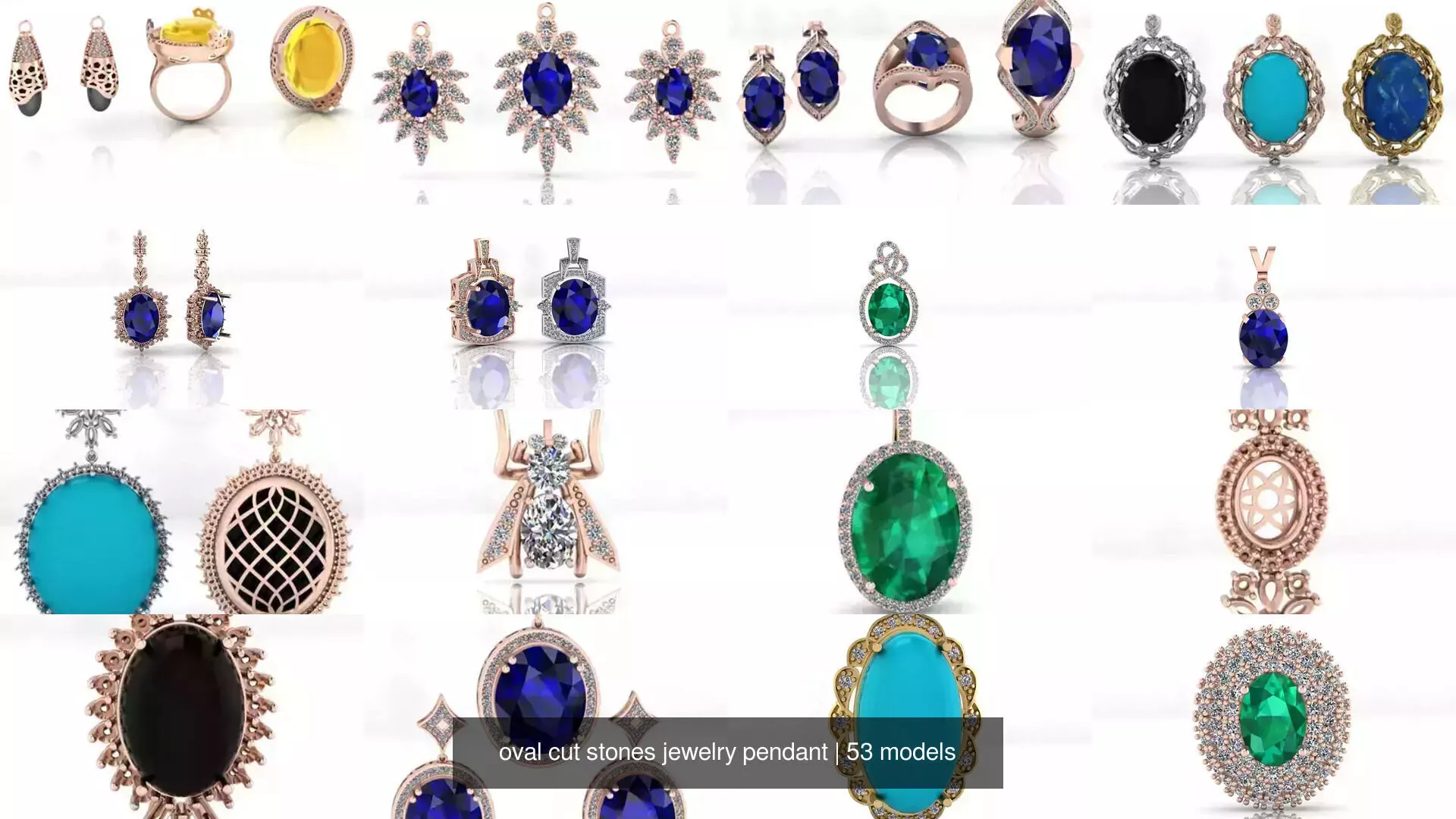 oval cut stones jewelry pendant 3D Model Pack 3D printable | CGTrader
