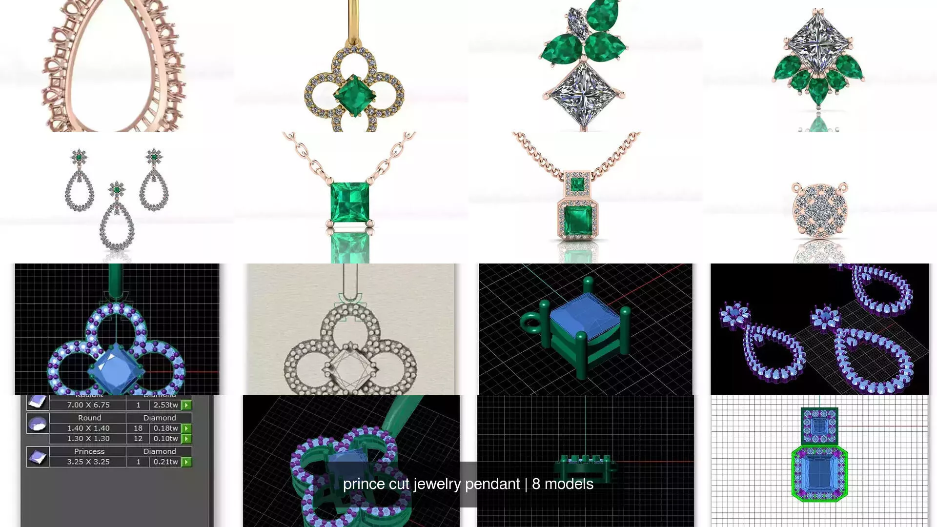 prince cut jewelry pendant 3D Model Pack 3D printable | CGTrader