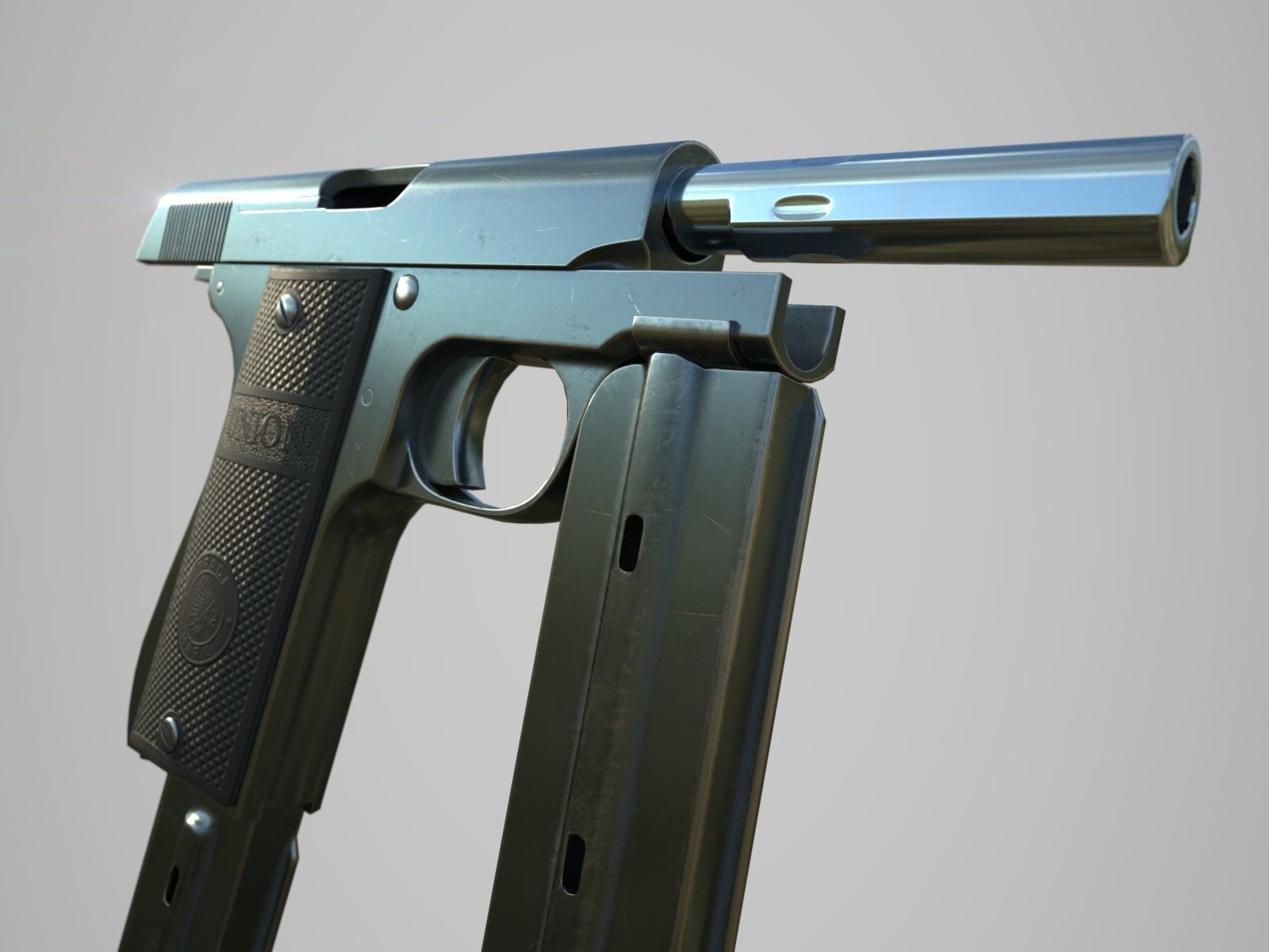 3D model French UNION Pistol with Extended Magazine Low Poly PBR VR ...