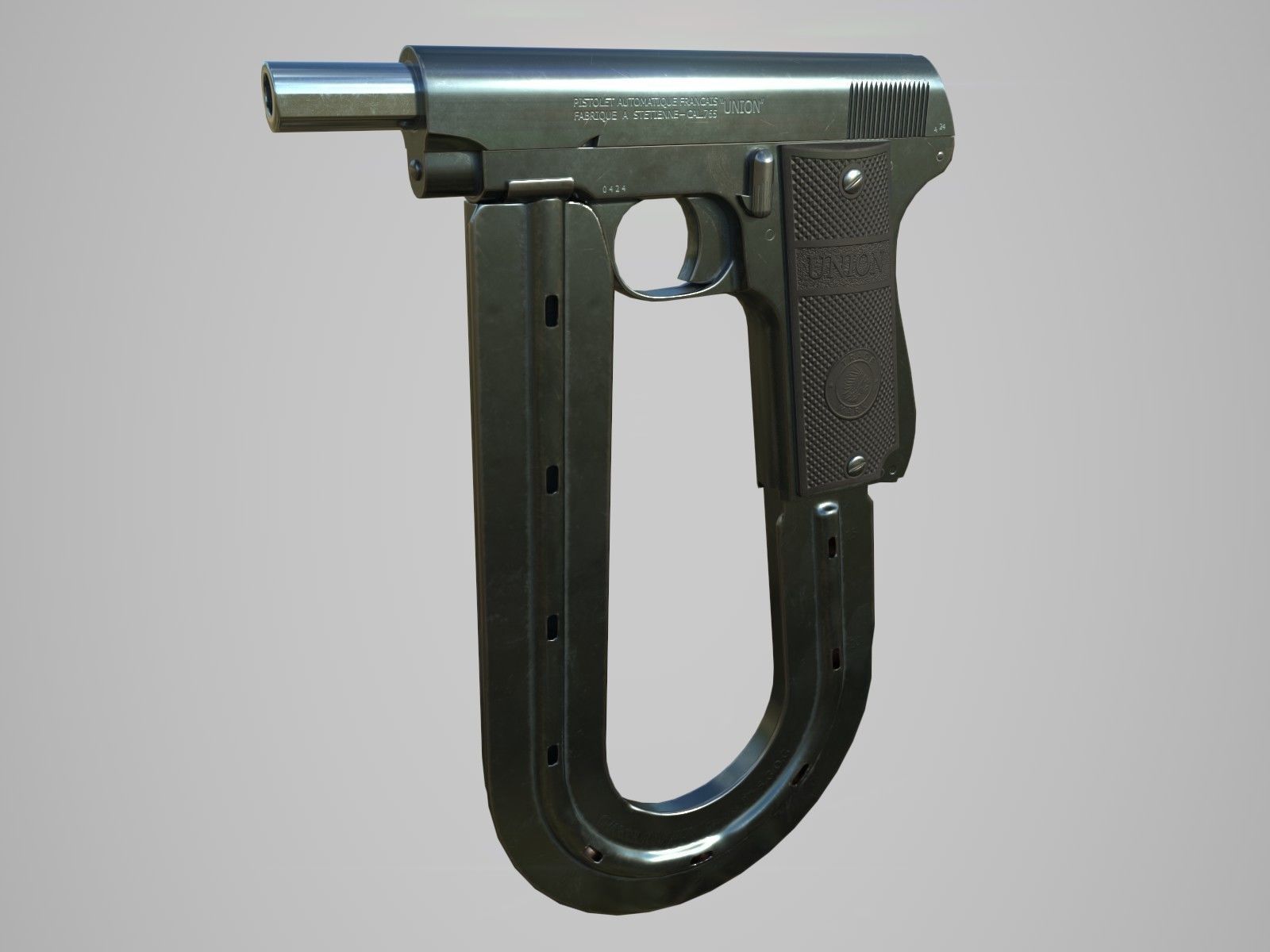 3D model French UNION Pistol with Extended Magazine Low Poly PBR VR ...