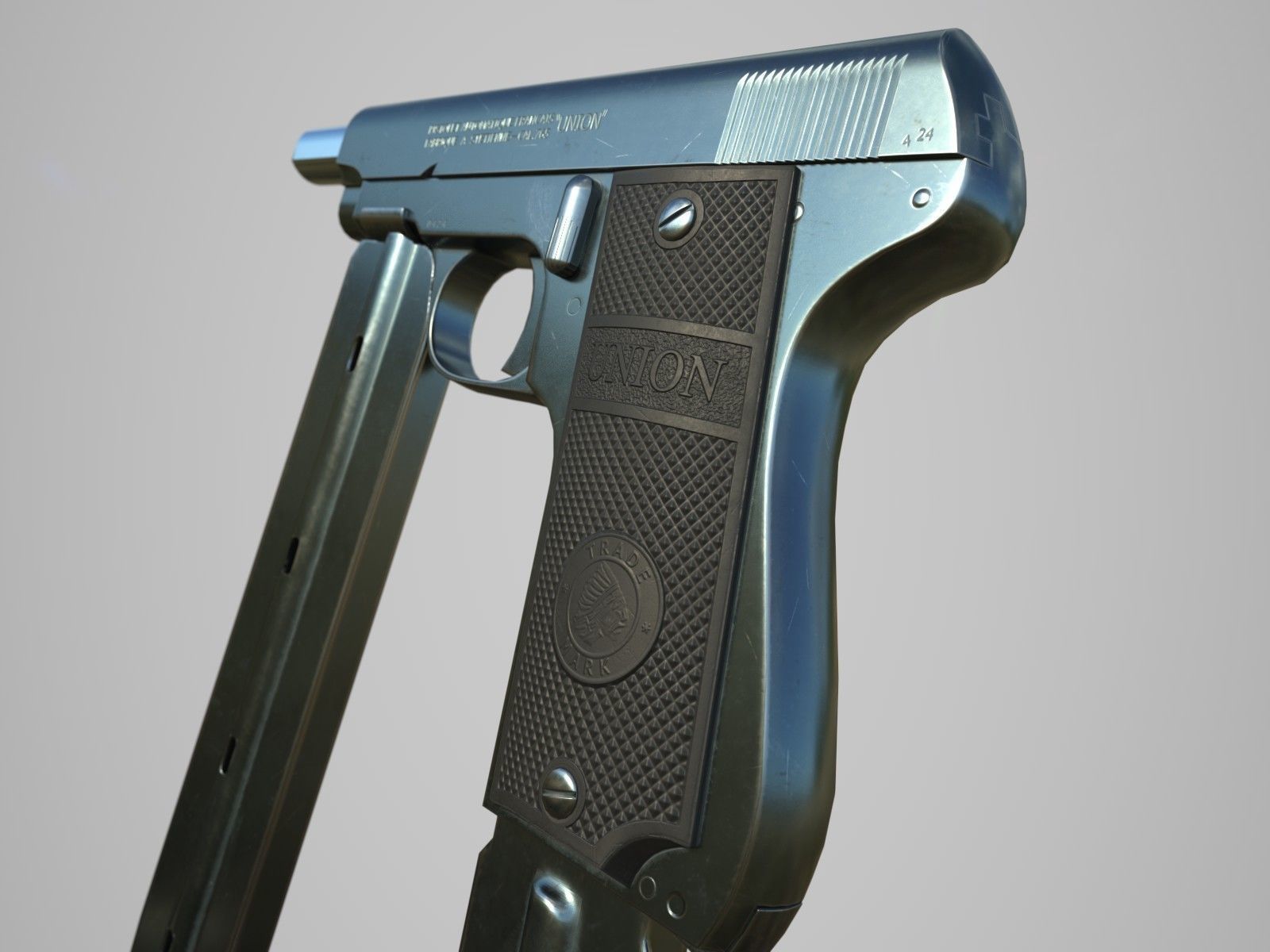 3D model French UNION Pistol with Extended Magazine Low Poly PBR VR ...