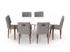 Modern Minimalist Dining Table Set with 6 Grey Fabric Chairs 3D model ...