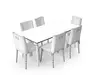 Modern Minimalist Dining Table Set with 6 Grey Fabric Chairs 3D model ...
