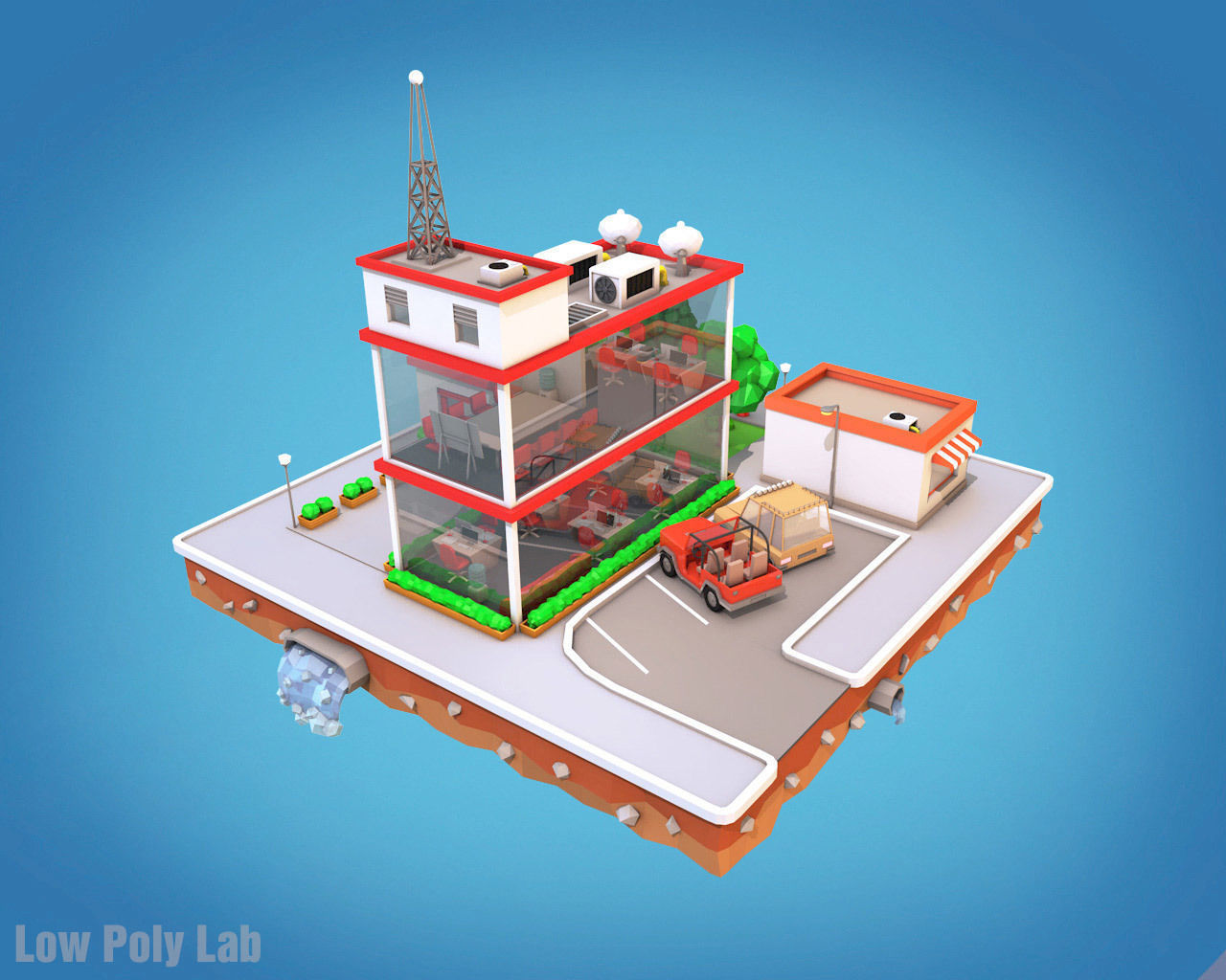 3D model Cartoon City Block Office Parking VR / AR / low-poly | CGTrader