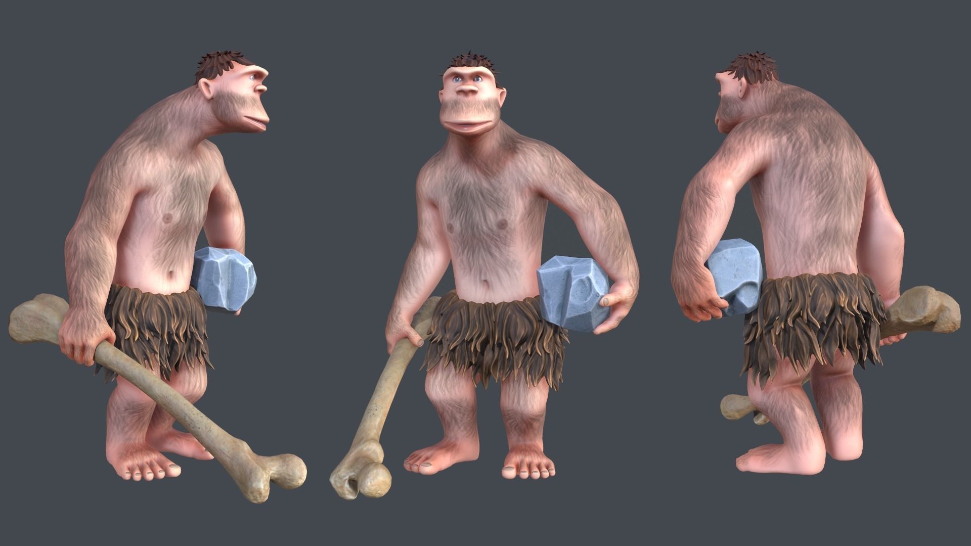 3D model Cartoon Neanderthal Character Rigged VR / AR / low-poly rigged ...