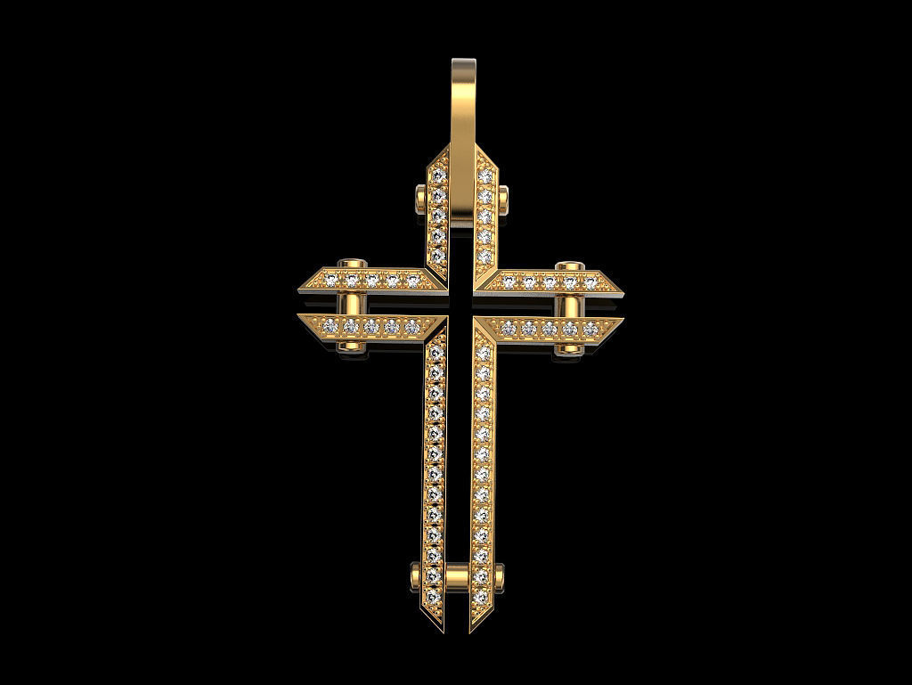 Cross gold pendant with diamonds 3D model 3D printable | CGTrader