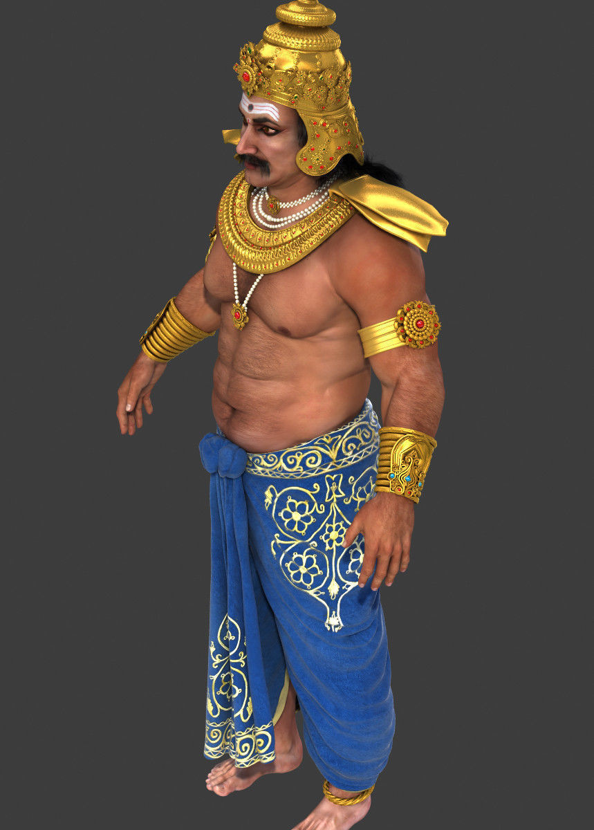 3D model Ravana hindu man in traditional clothing VR / AR / low-poly ...