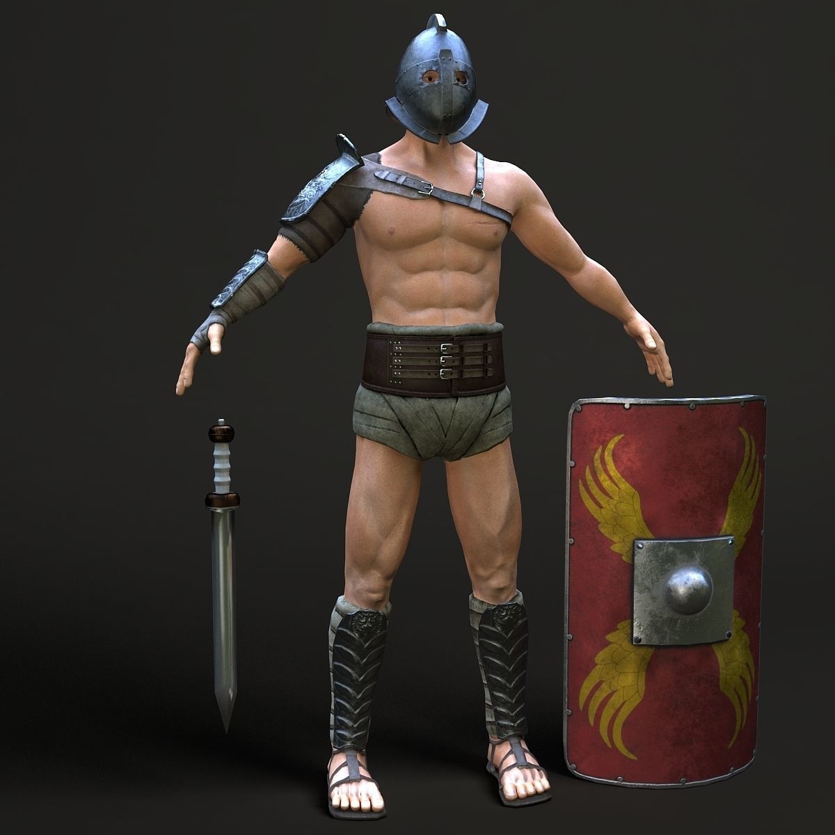 3D model Realistic low-poly model of the ancient Roman gladiator VR ...
