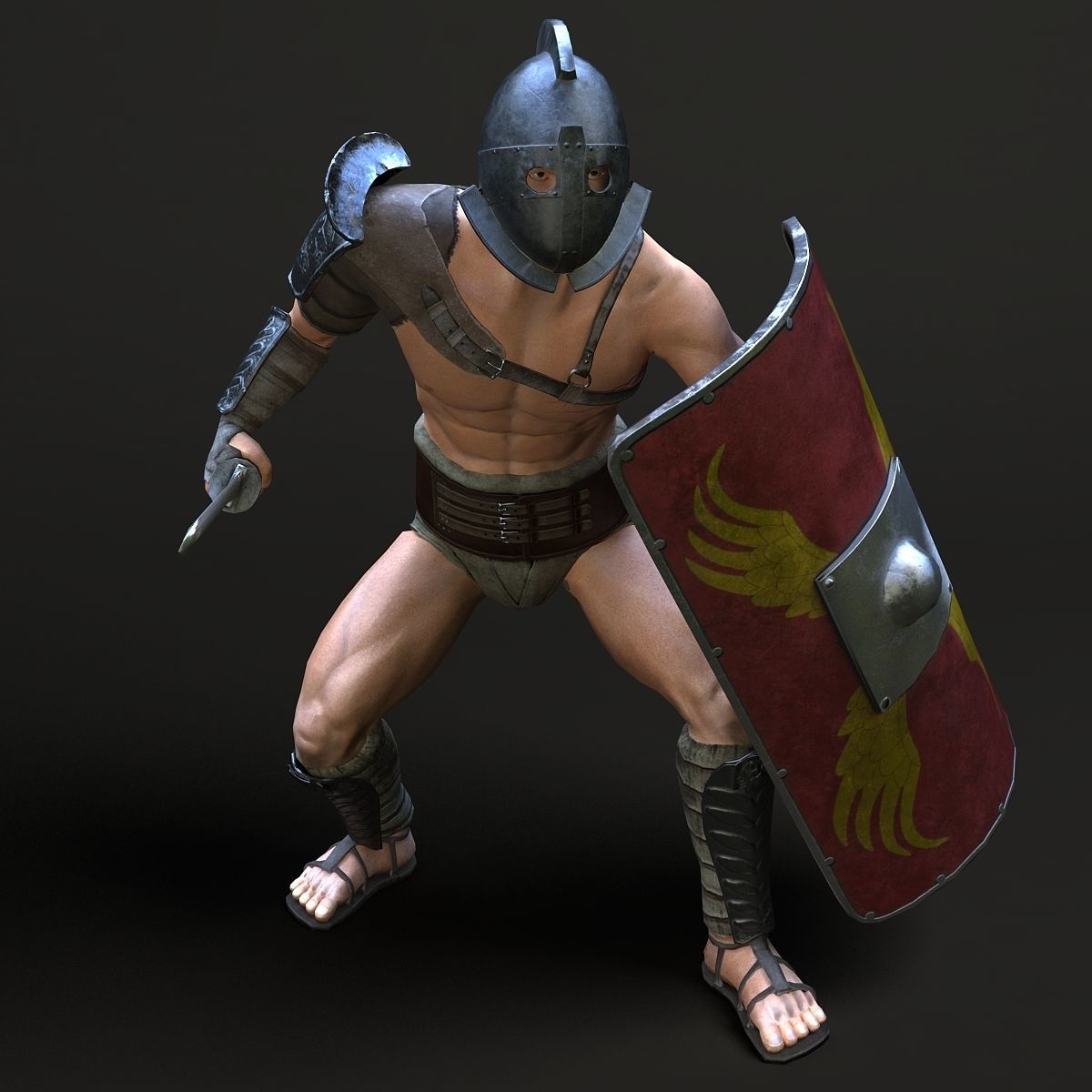 3D model Realistic low-poly model of the ancient Roman gladiator VR ...