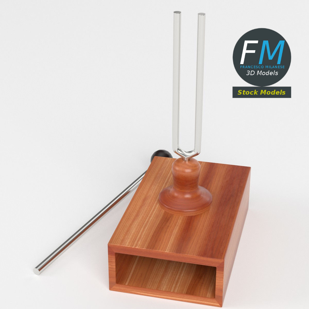Tuning fork on resonator box 3D model | CGTrader