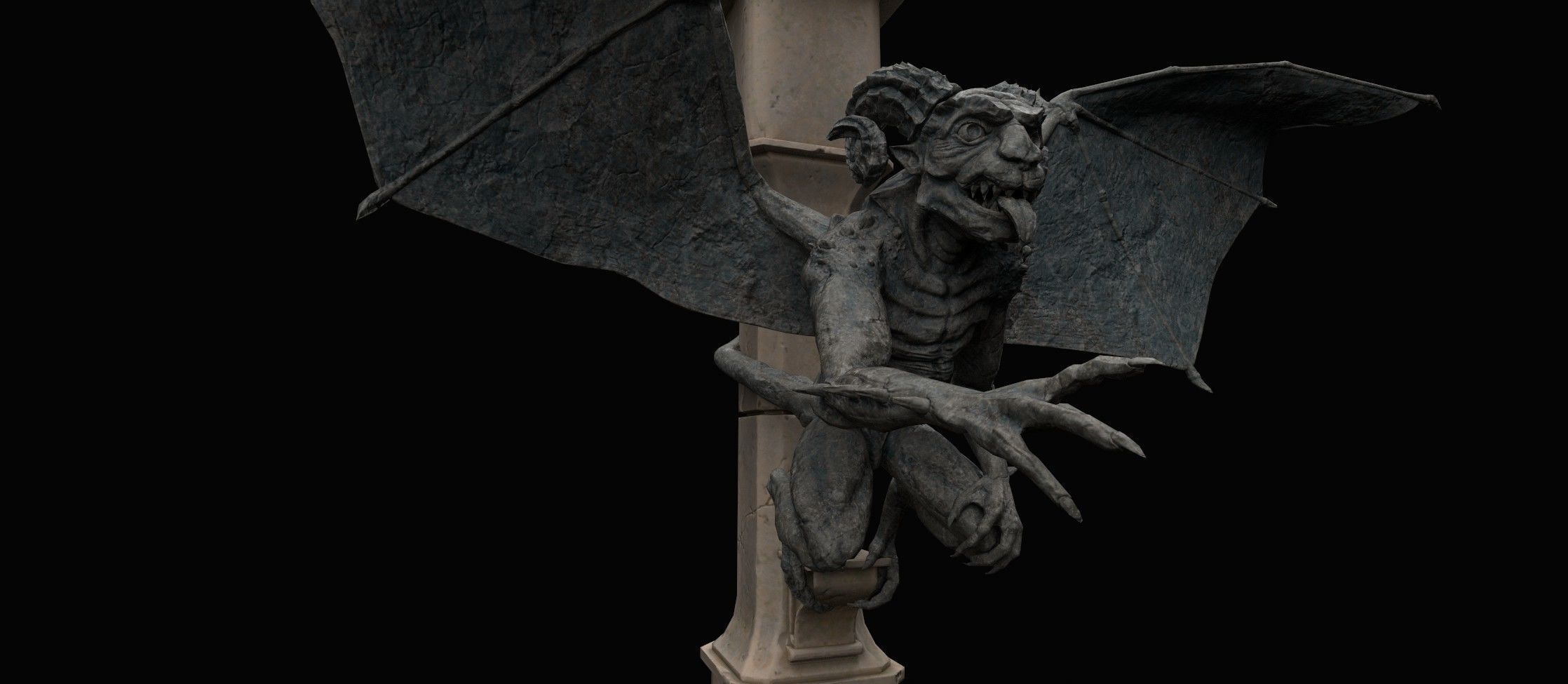 Gargoyle statue of demon on pole free VR / AR / low-poly 3D model ...