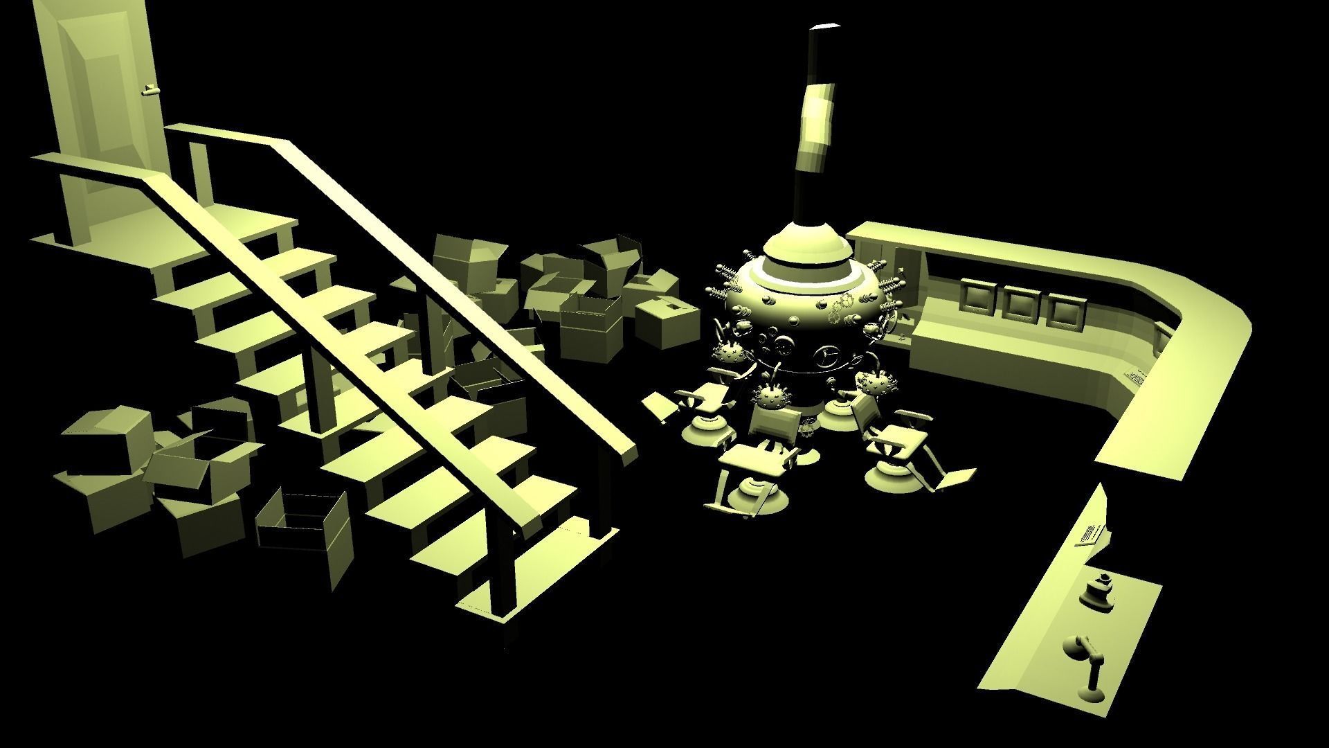 Basement with Laboratory Time Machine Steampunk cylinders Boxes 3D ...