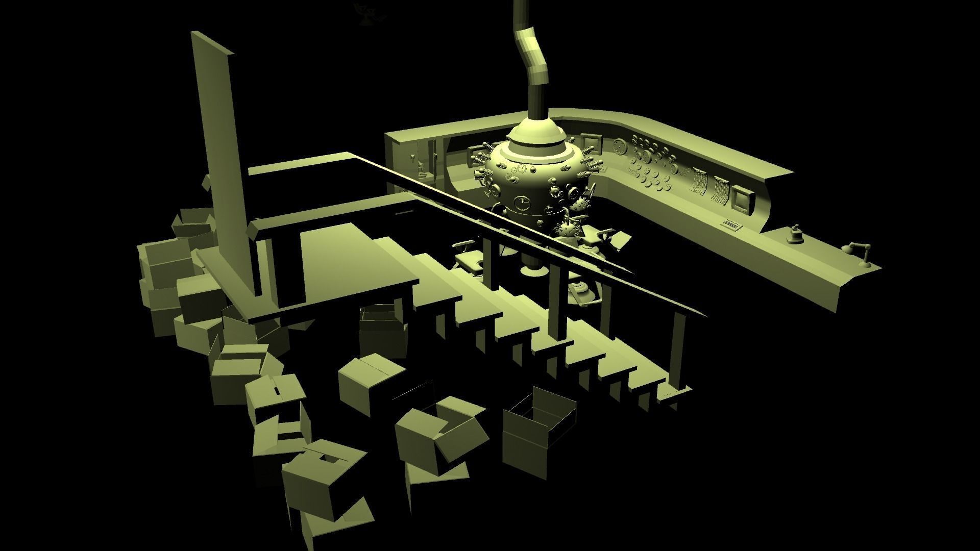 Basement with Laboratory Time Machine Steampunk cylinders Boxes 3D ...