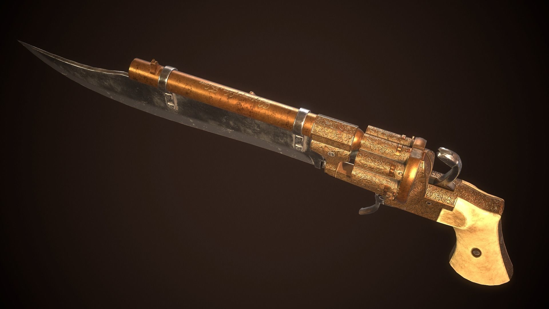 3D model Gunblade Vintage Revolver VR / AR / low-poly | CGTrader