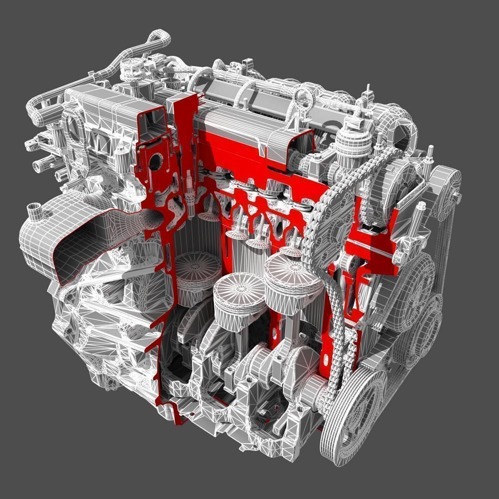 Car 4 Cylinder Engine Cutaway 3D model | CGTrader