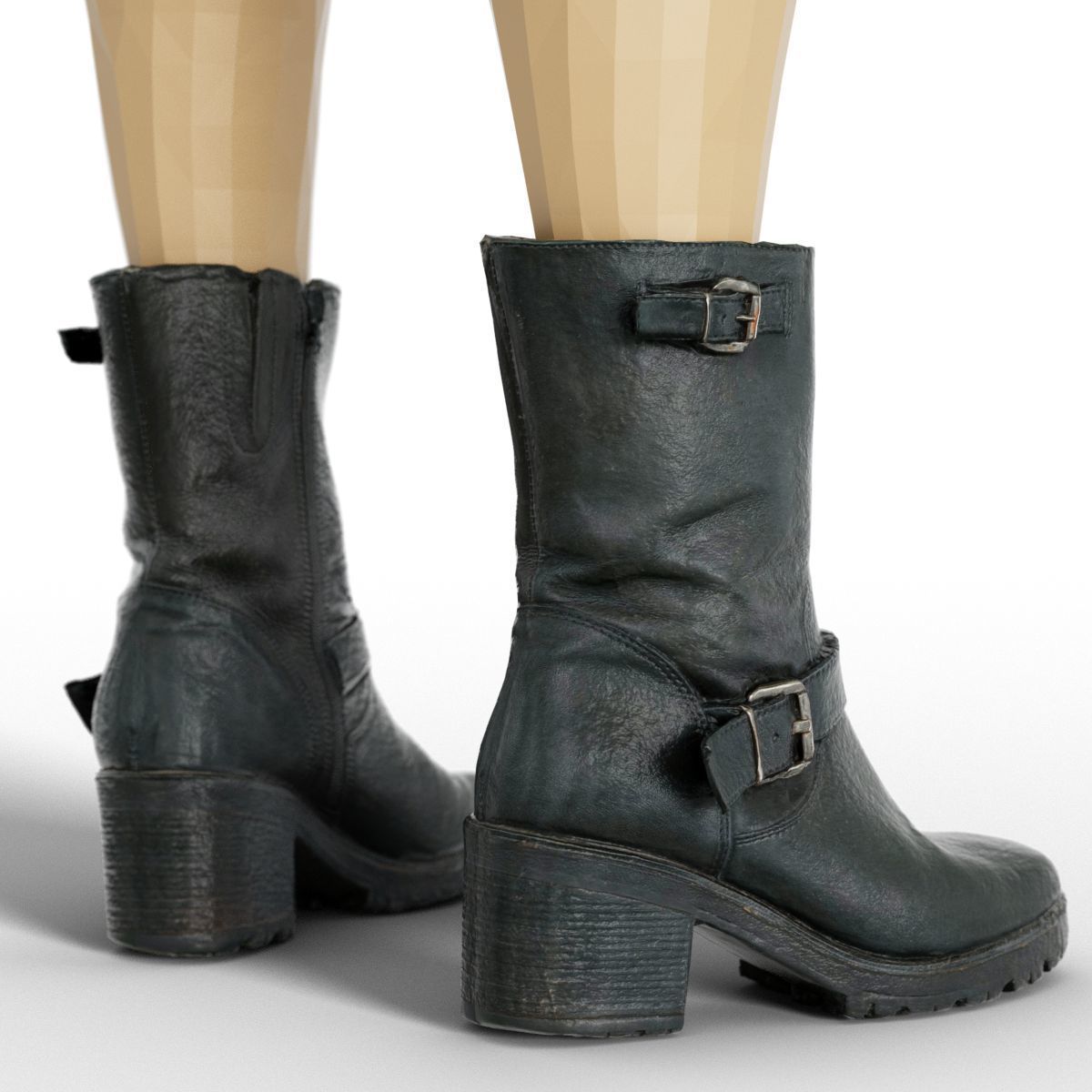 3D model Boot Black Leather Buckles Woman Footwear VR / AR / low-poly ...